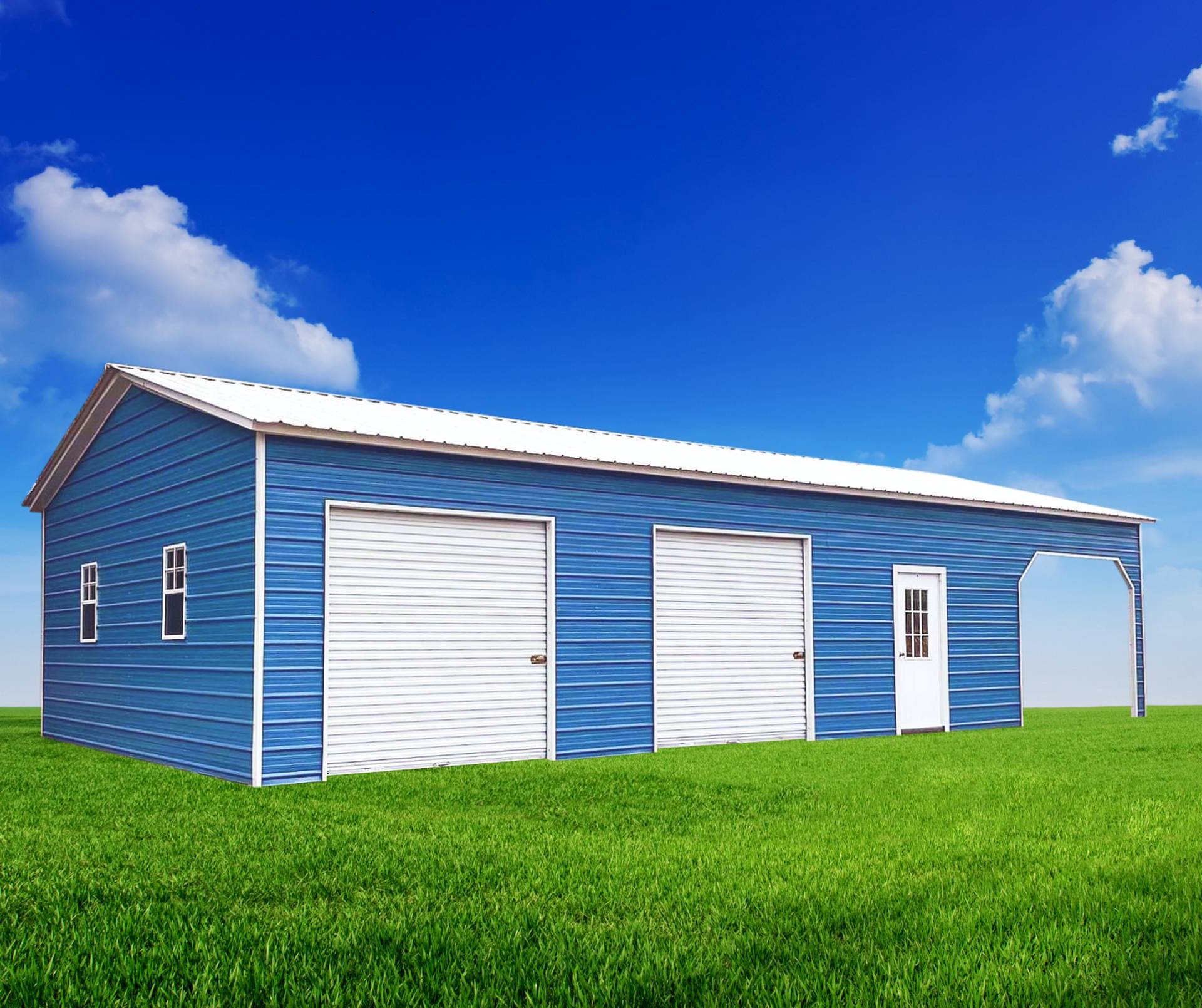 Blue Combo Garage With Dutch Corners | Betts Metal Buildings