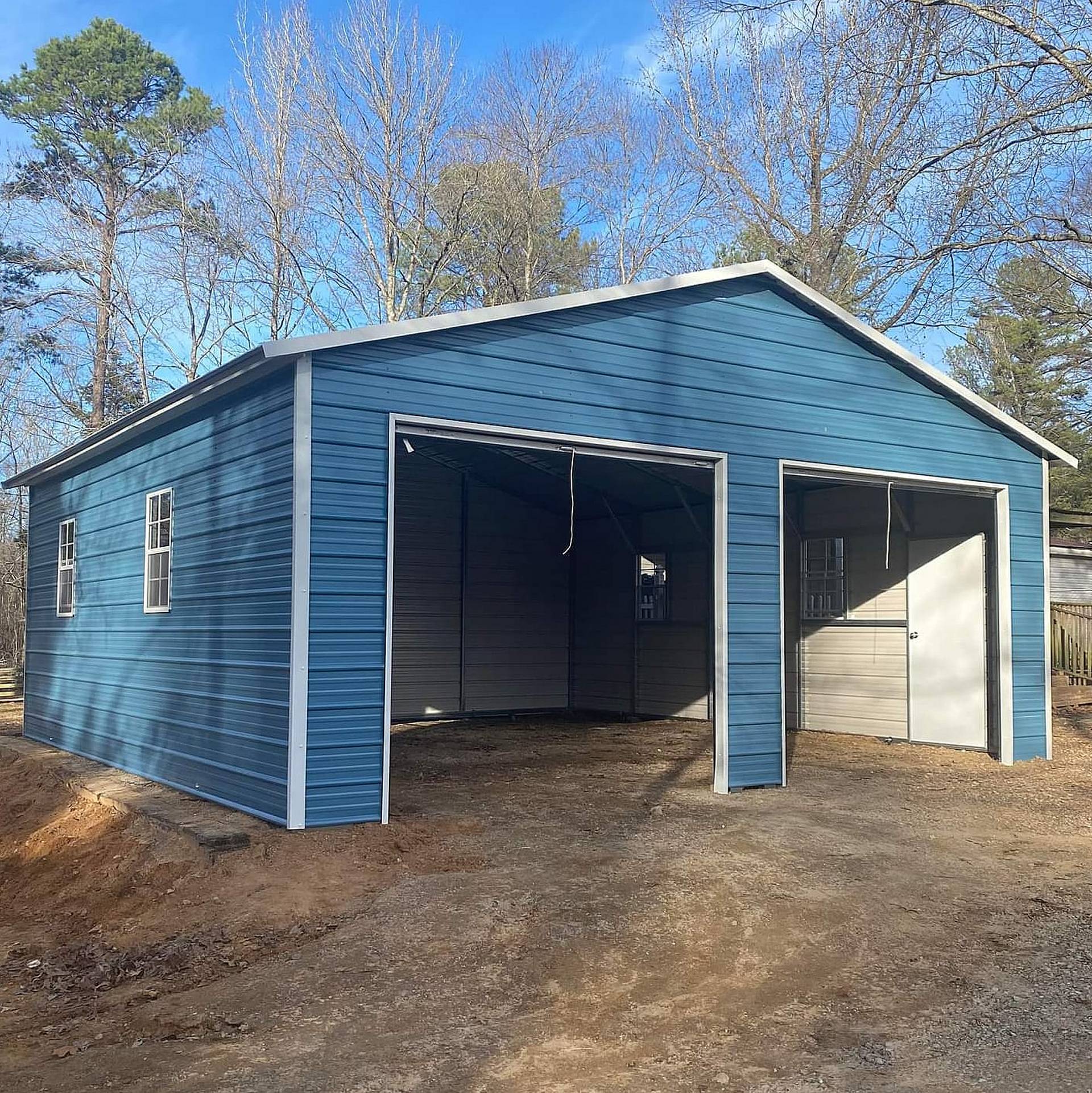 Four Window Double Hawaiian Blue Garage | Betts Metal Buildings