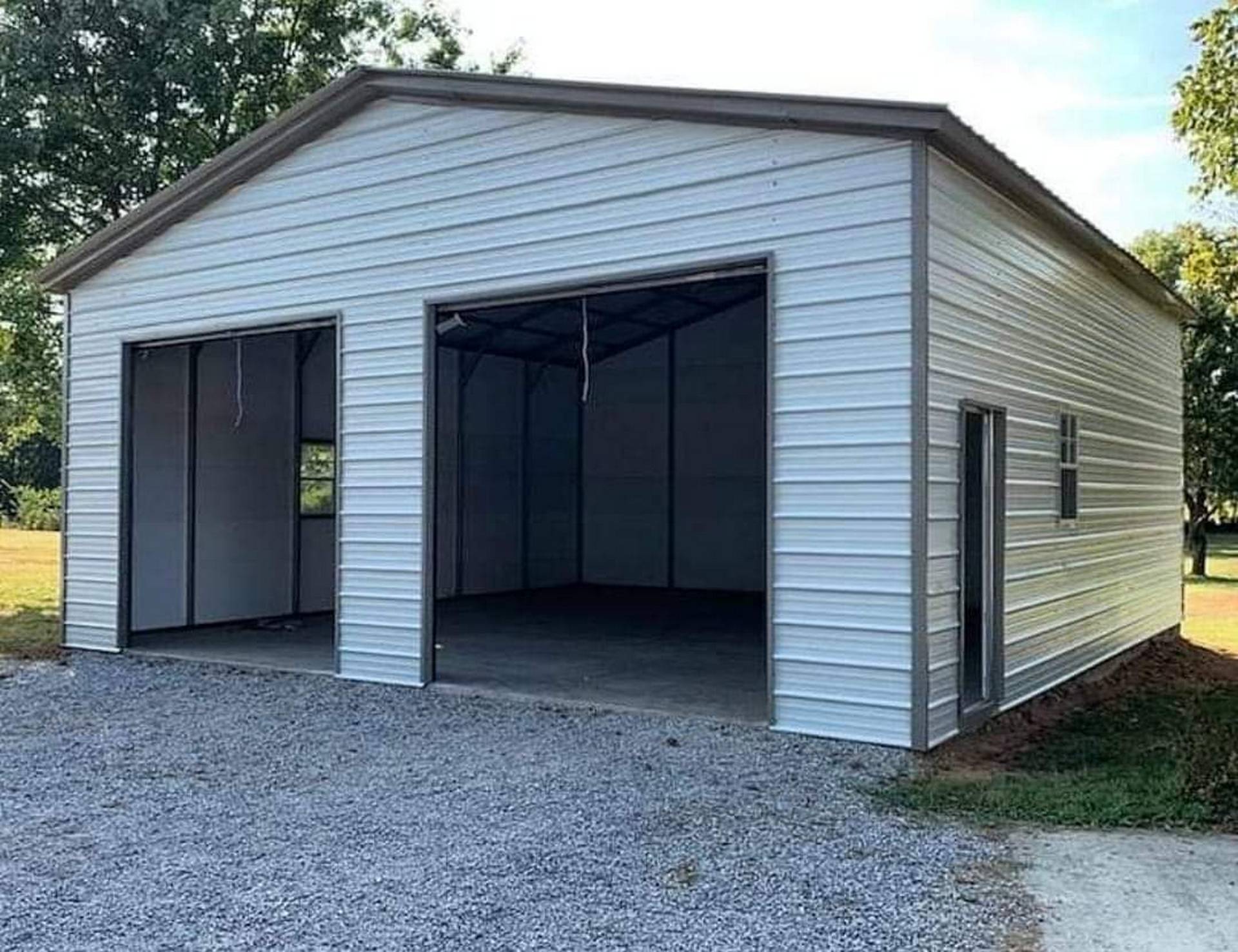 White And Grey Double Garage | Betts Metal Buildings